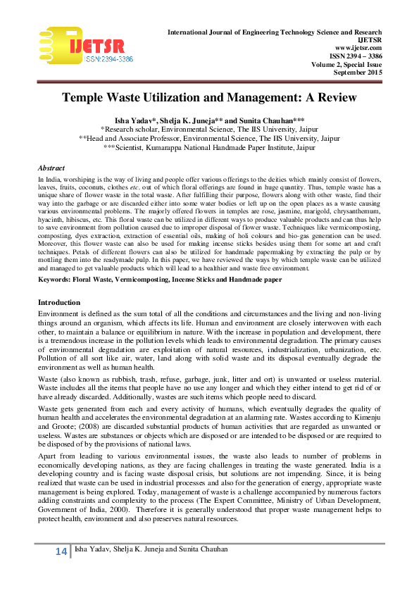 (PDF) Temple Waste Utilization and Management : A Review