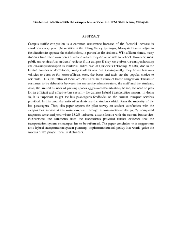 (PDF) Student satisfaction with the campus bus services at UiTM Shah ...