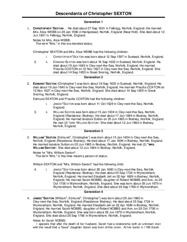 (PDF) Descendants of Christopher SEXTON Including Henry Fisher SEXTON ...
