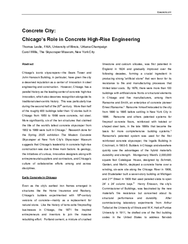 (PDF) Concrete City: Chicago's Role in Concrete High-Rise Engineering