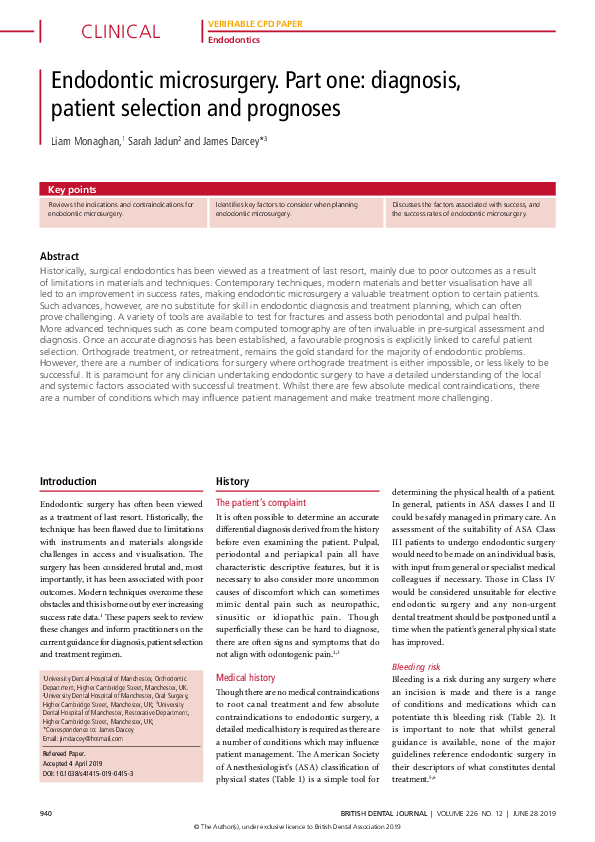 (PDF) Endodontic microsurgery. Part one: diagnosis, patient selection ...
