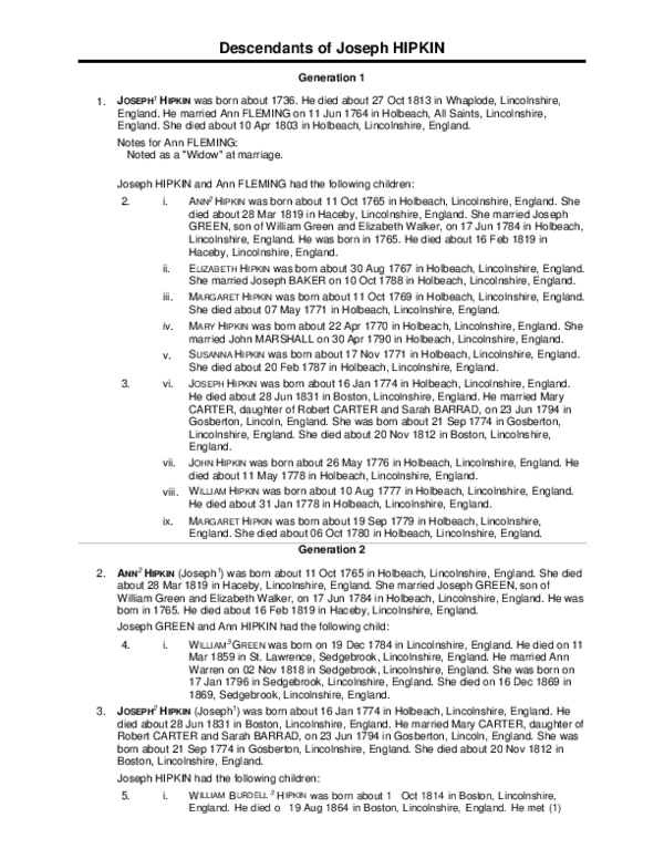 (PDF) Descendants of Joseph HIPKIN of Boston, Lincolnshire, England