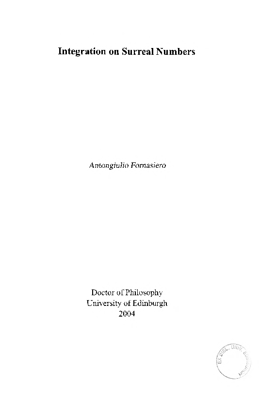 (PDF) Integration on surreal numbers