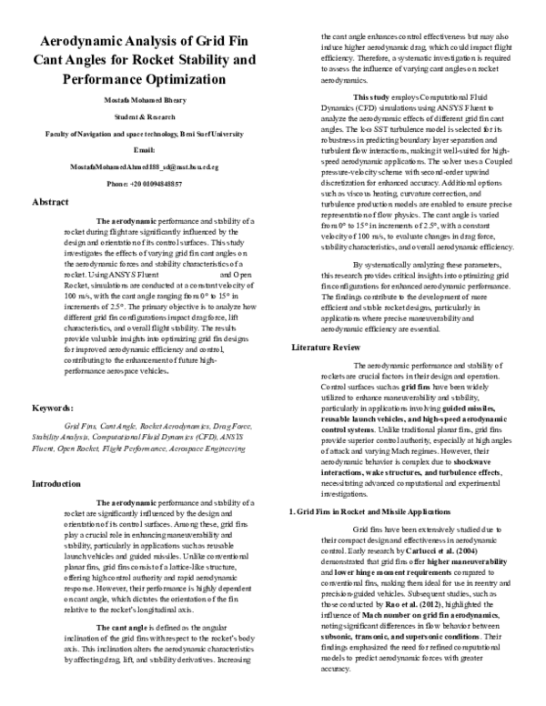 (PDF) Aerodynamic Analysis of Grid Fin Cant Angles for Rocket Stability ...