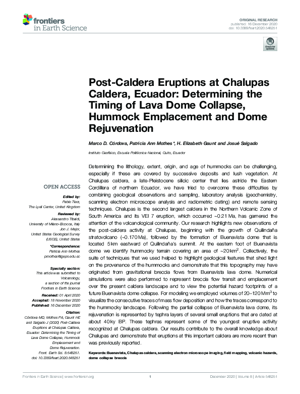 (PDF) Post-Caldera Eruptions at Chalupas Caldera, Ecuador: Determining ...