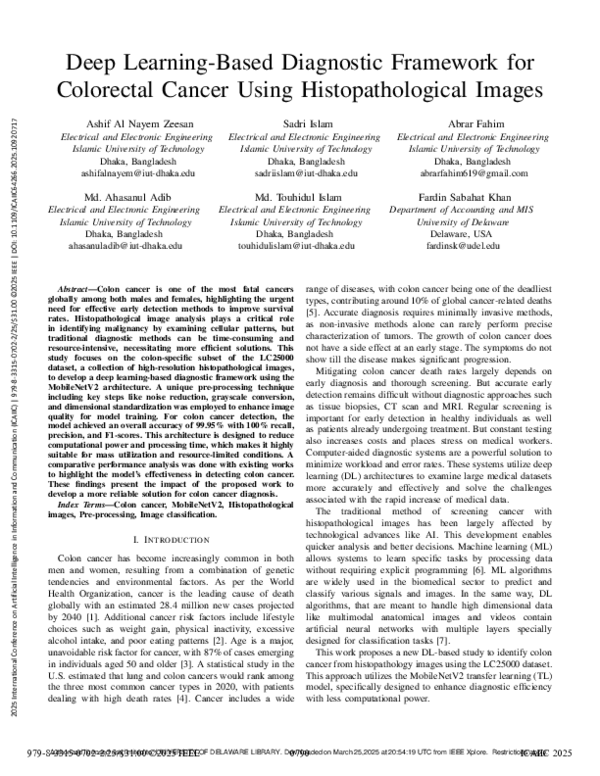 (PDF) Deep Learning-Based Diagnostic Framework for Colorectal Cancer Using Histopathological Images