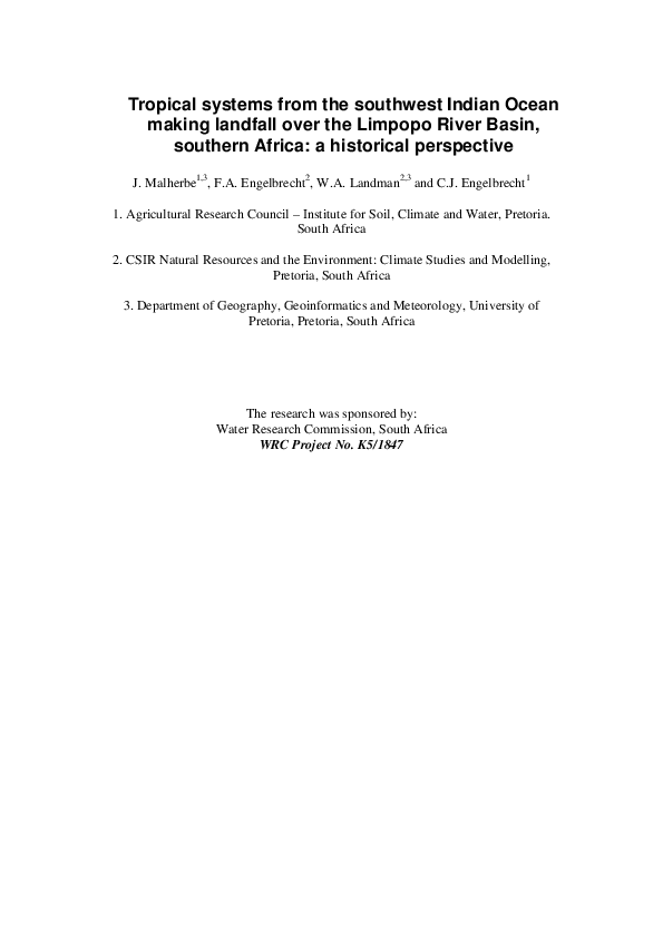 (PDF) Tropical systems from the southwest Indian Ocean making landfall ...