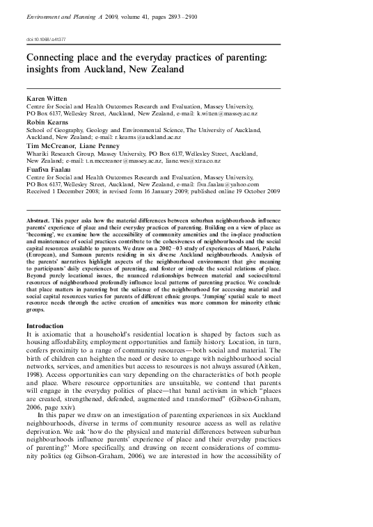 (PDF) Connecting Place and the Everyday Practices of Parenting ...