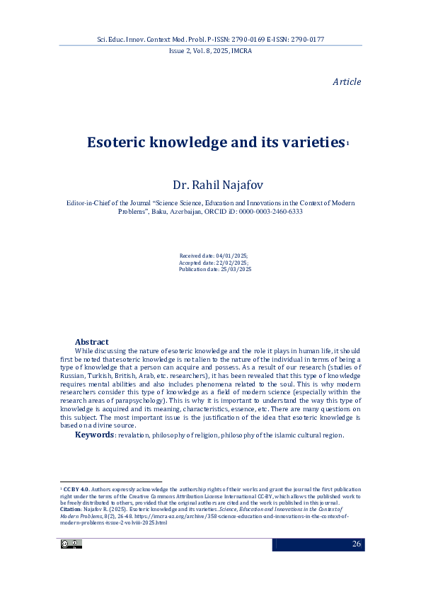 (PDF) Esoteric knowledge and its varieties 1