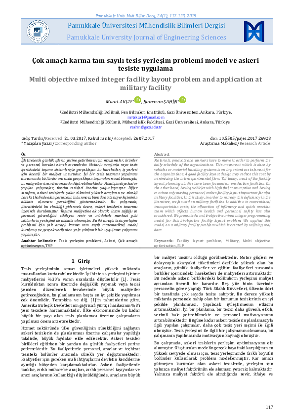 (PDF) Multi objective mixed integer facility layout problem and application at military facility