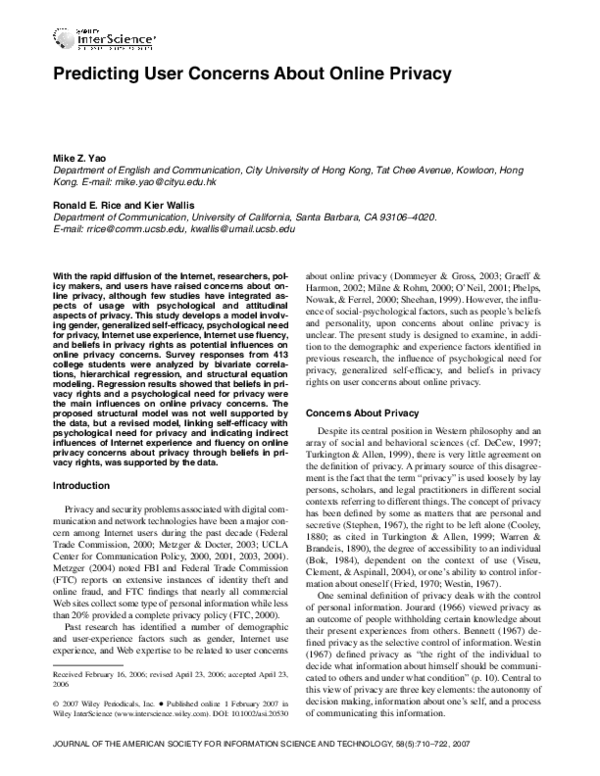 (PDF) Predicting user concerns about online privacy