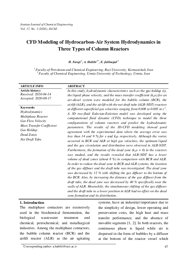 (PDF) CFD Modeling of Hydrocarbon-Air System Hydrodynamics in Three Types of Column Reactors