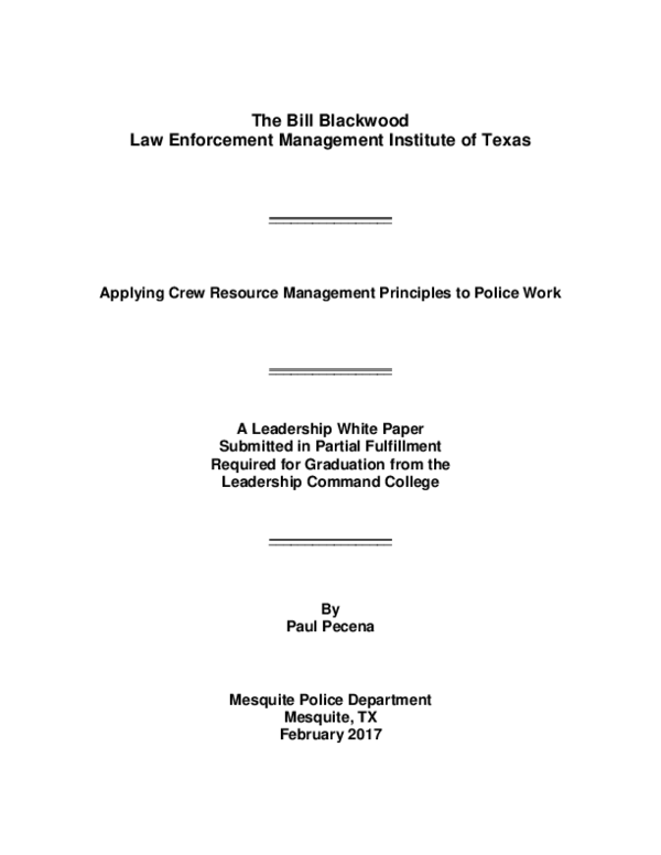 (PDF) Applying Crew Resource Management Principles to Police Work