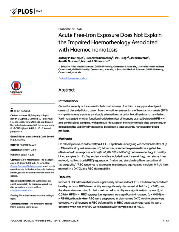 (PDF) Acute Free-Iron Exposure Does Not Explain the Impaired ...