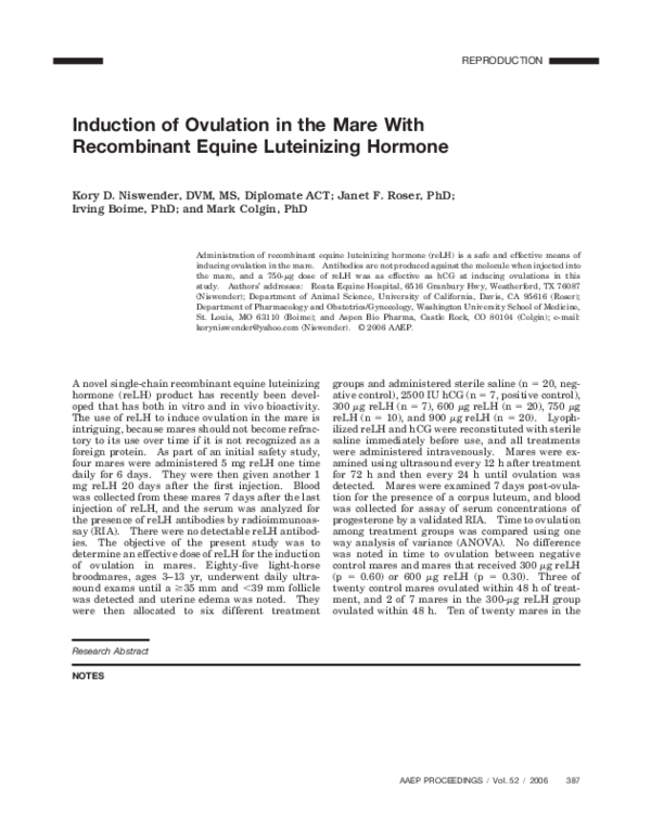 (PDF) Induction of ovulation in the mare with recombinant equine ...