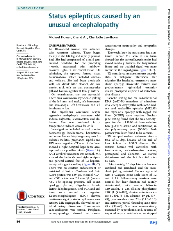 (PDF) Status epilepticus caused by an unusual encephalopathy
