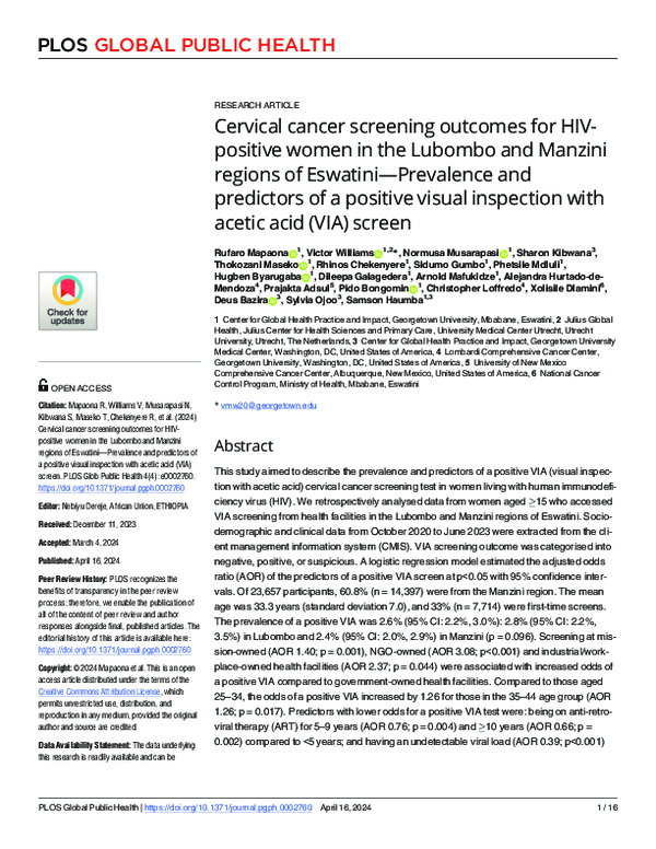 (PDF) Cervical cancer screening outcomes for HIV-positive women in the ...