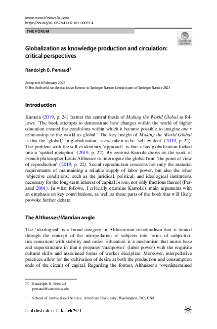 (PDF) Globalization as knowledge production and circulation: critical ...