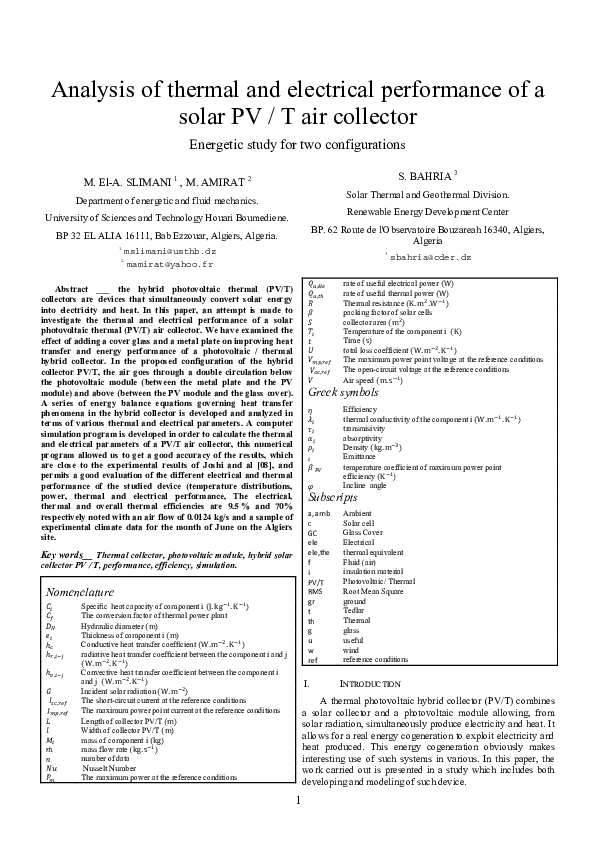 (PDF) Analysis of thermal and electrical performance of a solar PV/T ...