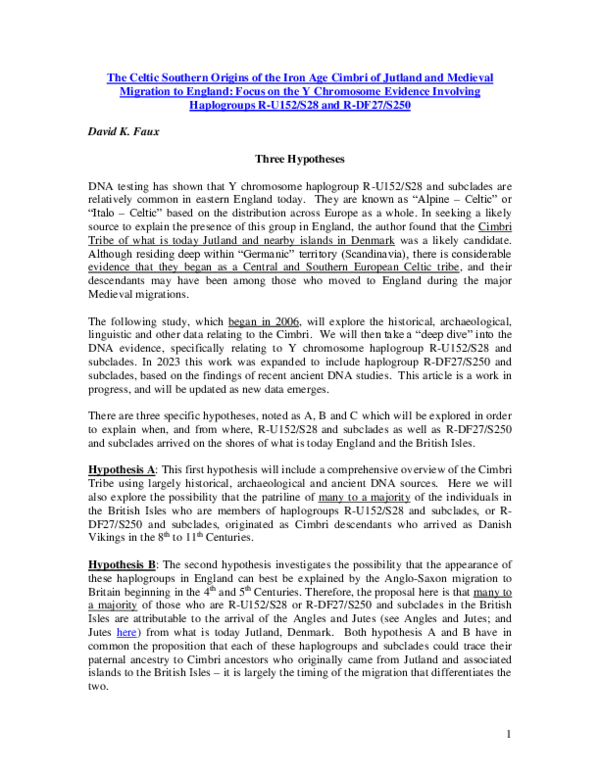 (PDF) The Celtic Southern Origins of the Iron Age Cimbri of Jutland and ...