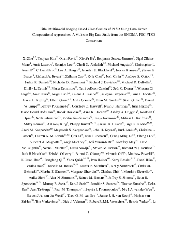 Pdf Multimodal Imaging Based Classification Of Ptsd Using Data Driven Computational Approaches
