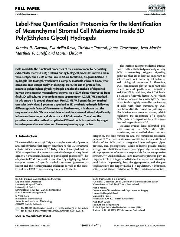 (PDF) Label-Free Quantification Proteomics for the Identification of Mesenchymal Stromal Cell ...