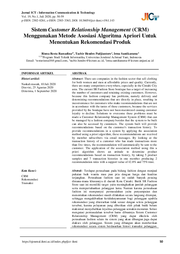 (PDF) Sistem Customer Relationship Management (CRM) Menggunakan Metode ...