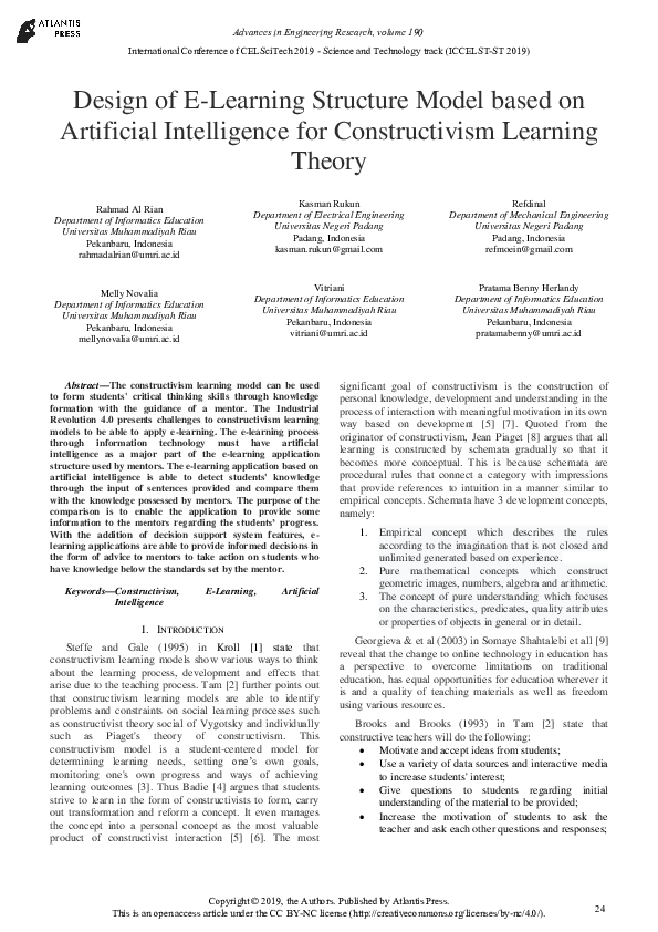(PDF) Design of E-Learning Structure Model based on Artificial Intelligence for Constructivism ...