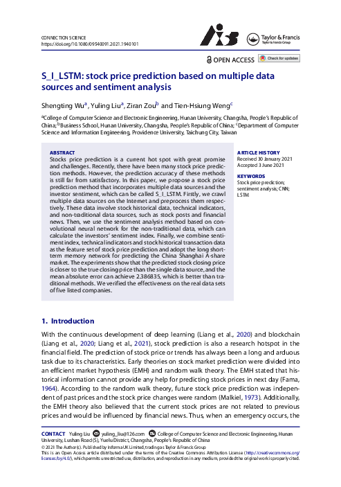 (PDF) S_I_LSTM: stock price prediction based on multiple data sources and sentiment analysis