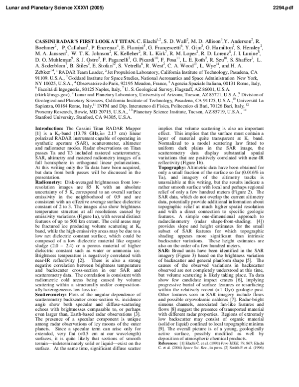 (PDF) Cassini RADAR's First Look at Titan