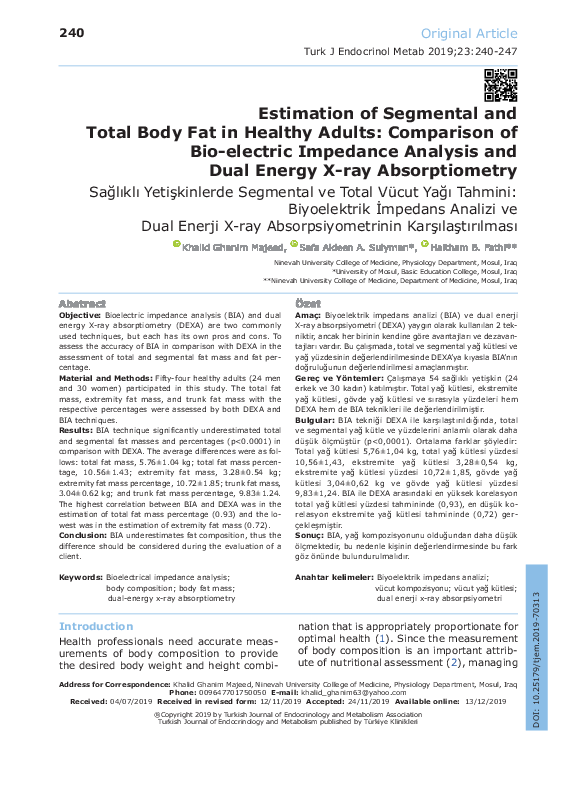 (PDF) Estimation of Segmental and Total Body Fat in Healthy Adults ...