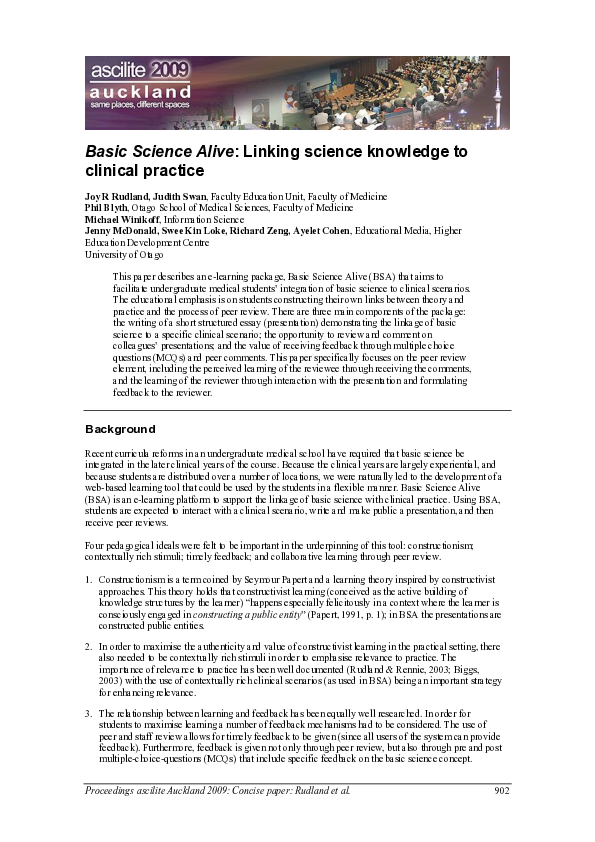 (PDF) Basic Science Alive: Linking science knowledge to clinical practice