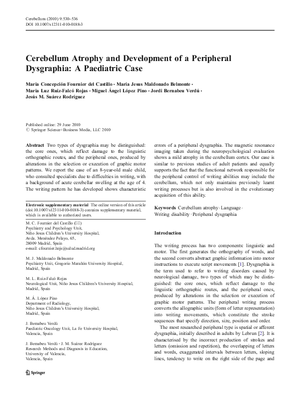 (PDF) Cerebellum Atrophy and Development of a Peripheral Dysgraphia: A ...