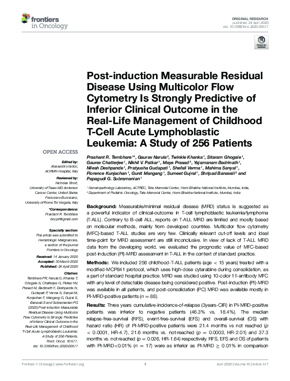 (PDF) Post-induction Measurable Residual Disease Using Multicolor Flow ...