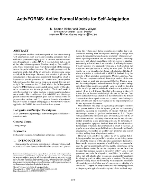 (PDF) ActivFORMS: active formal models for self-adaptation