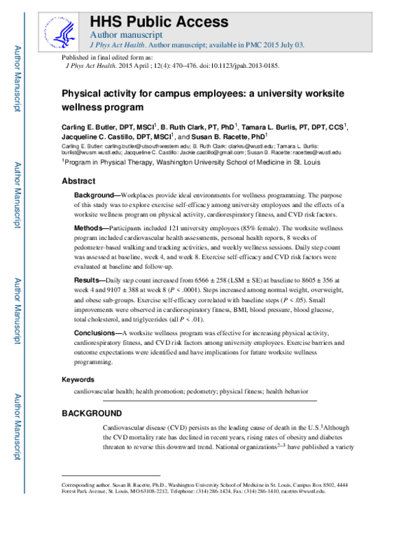 (PDF) Physical Activity for Campus Employees: A University Worksite ...