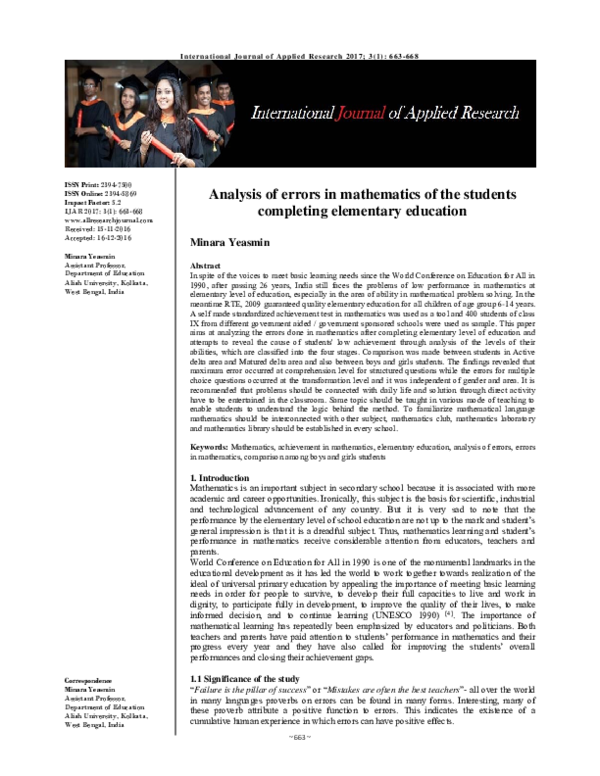 (PDF) Analysis of errors in mathematics of the students completing elementary education