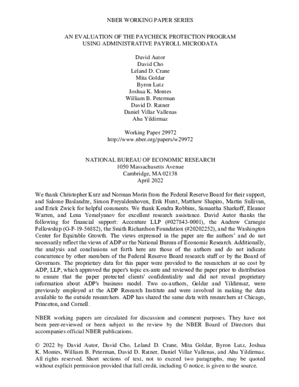 (PDF) An evaluation of the Paycheck Protection Program using ...