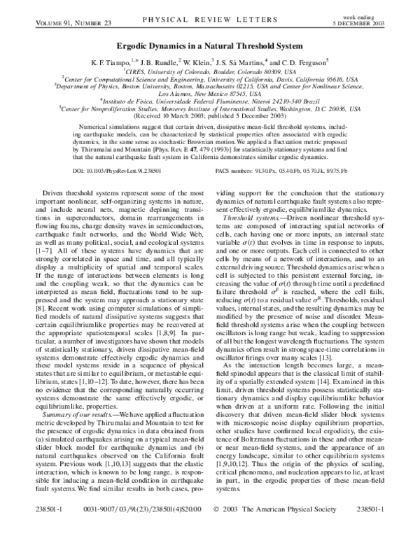 (PDF) Ergodic Dynamics in a Natural Threshold System