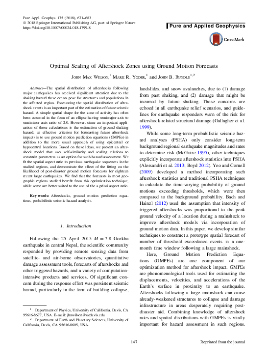 (PDF) Optimal Scaling of Aftershock Zones using Ground Motion Forecasts