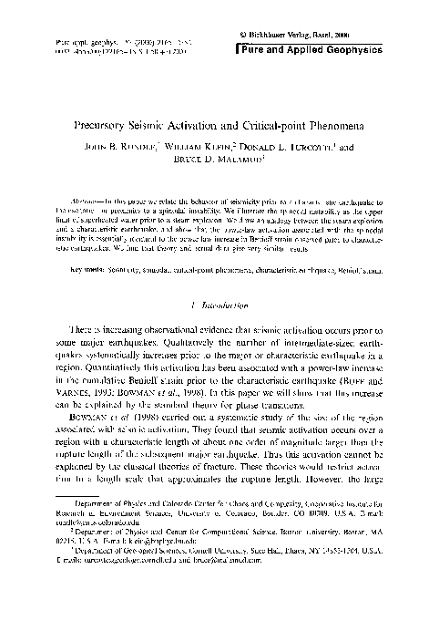 (PDF) Precursory seismic activation and critical-point phenomena