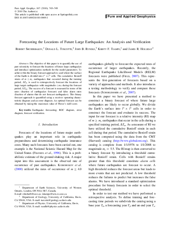 (PDF) Forecasting the Locations of Future Large Earthquakes: An Analysis and Verification