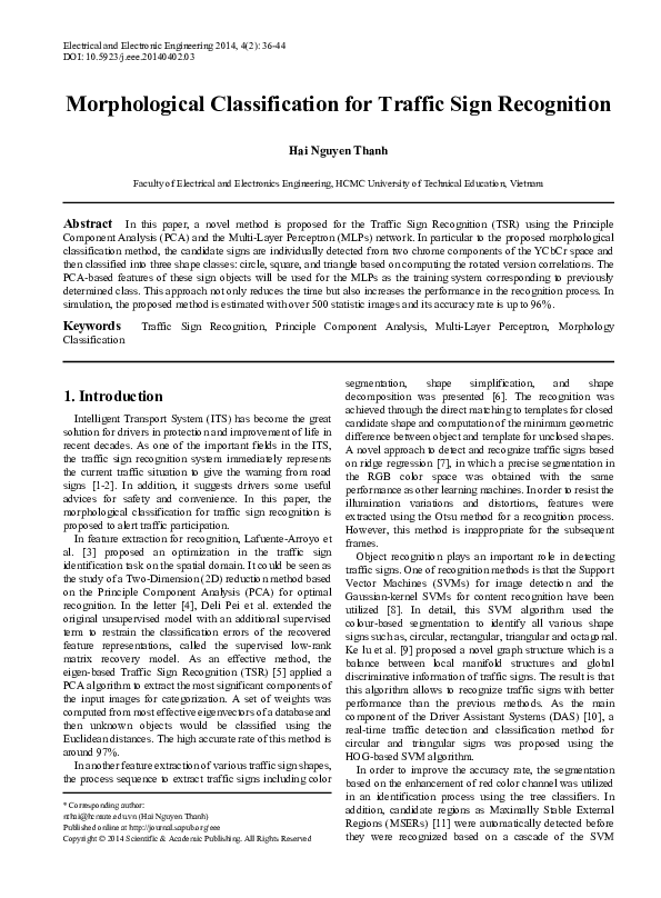(PDF) Morphological Classification for Traffic Sign Recognition