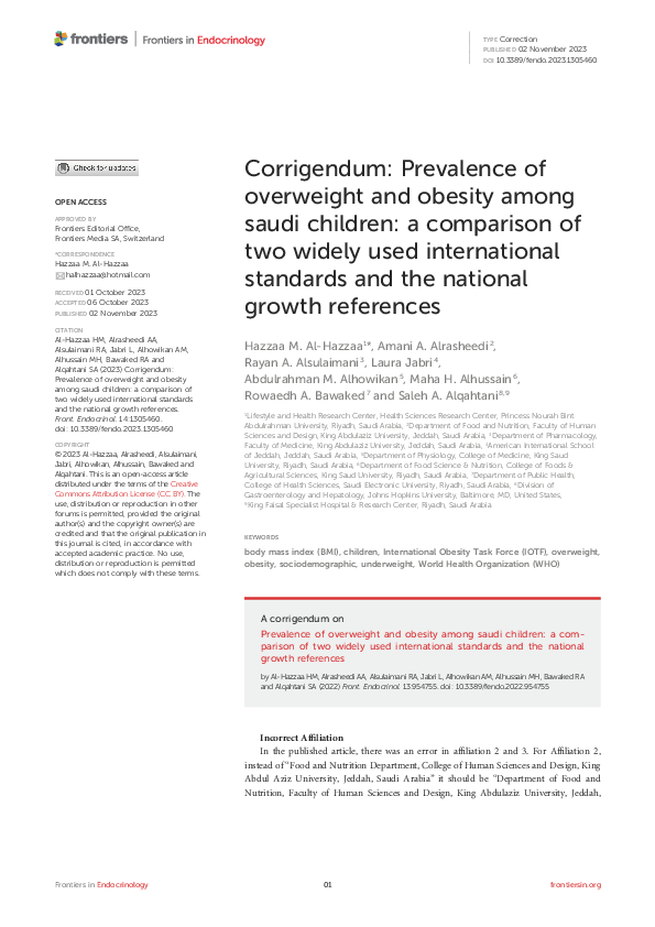 (PDF) Corrigendum: Prevalence of overweight and obesity among saudi ...