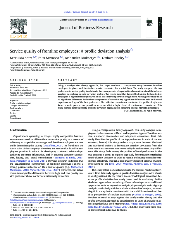 (PDF) Service quality of frontline employees: A profile deviation analysis