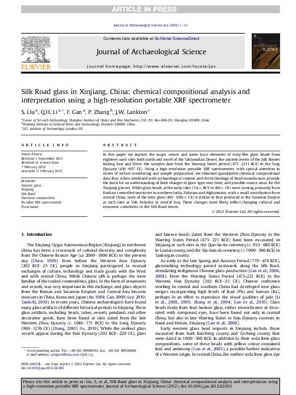 (PDF) Silk Road glass in Xinjiang, China: chemical compositional analysis and interpretation ...