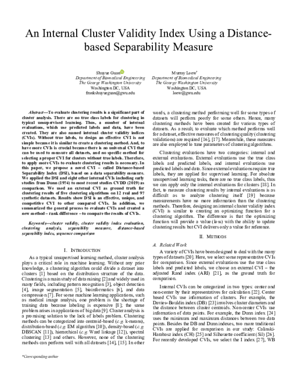 (PDF) An Internal Cluster Validity Index Using a Distance-based Separability Measure