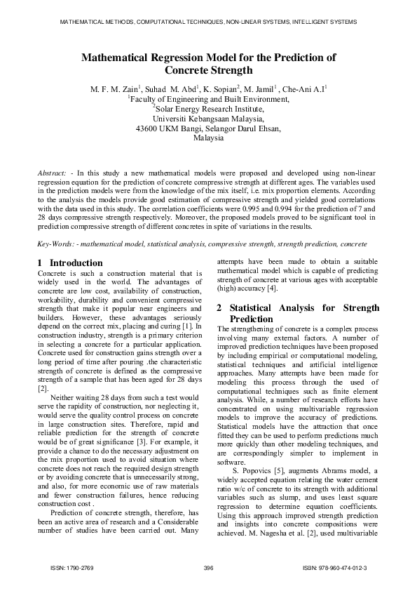 (PDF) Mathematical regression model for the prediction of concrete strength