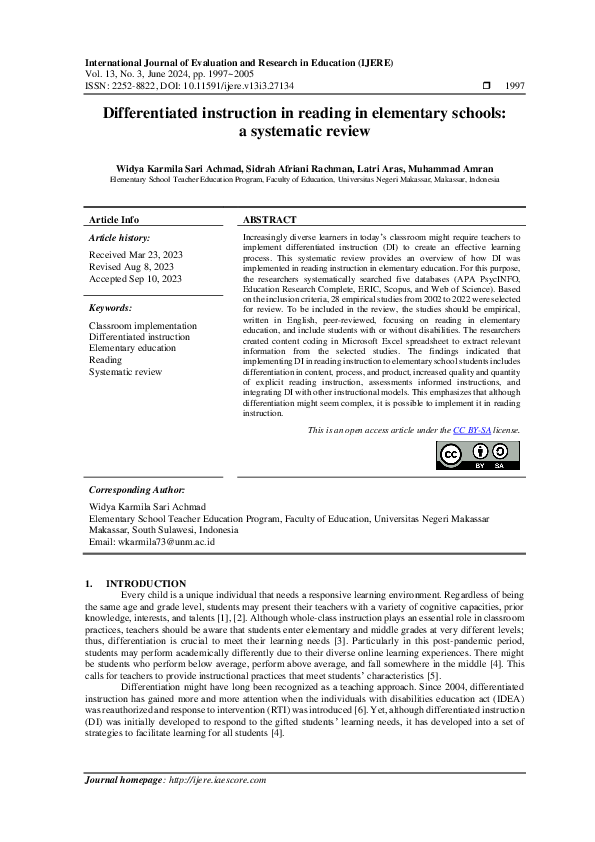 (PDF) Differentiated instruction in reading in elementary schools: a systematic review