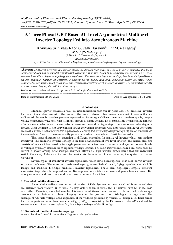 (PDF) A Three Phase IGBT Based 31-Level Asymmetrical Multilevel Inverter Topology Fed into ...
